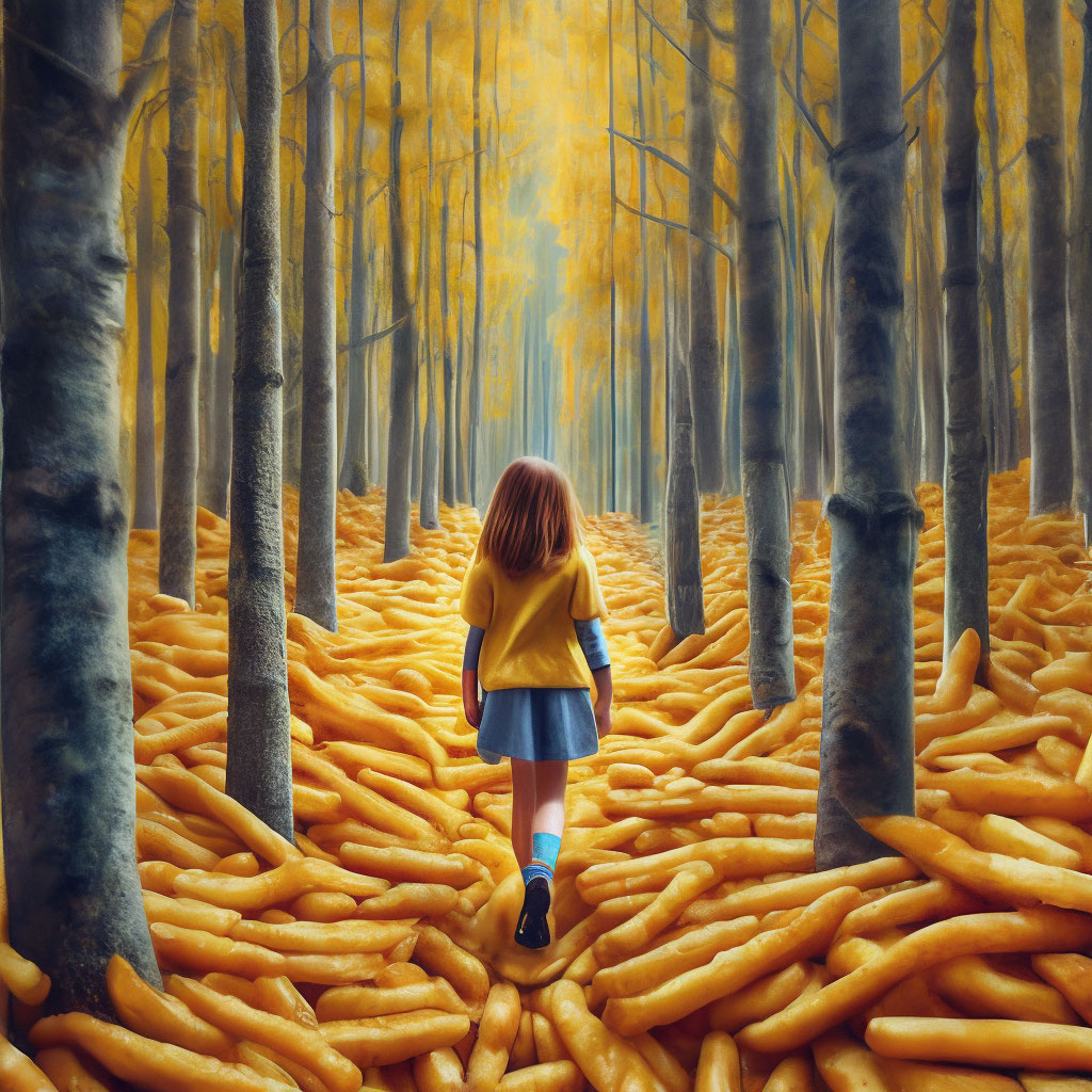 "A girl walks in the forest of French fries" — image created in Shedevrum