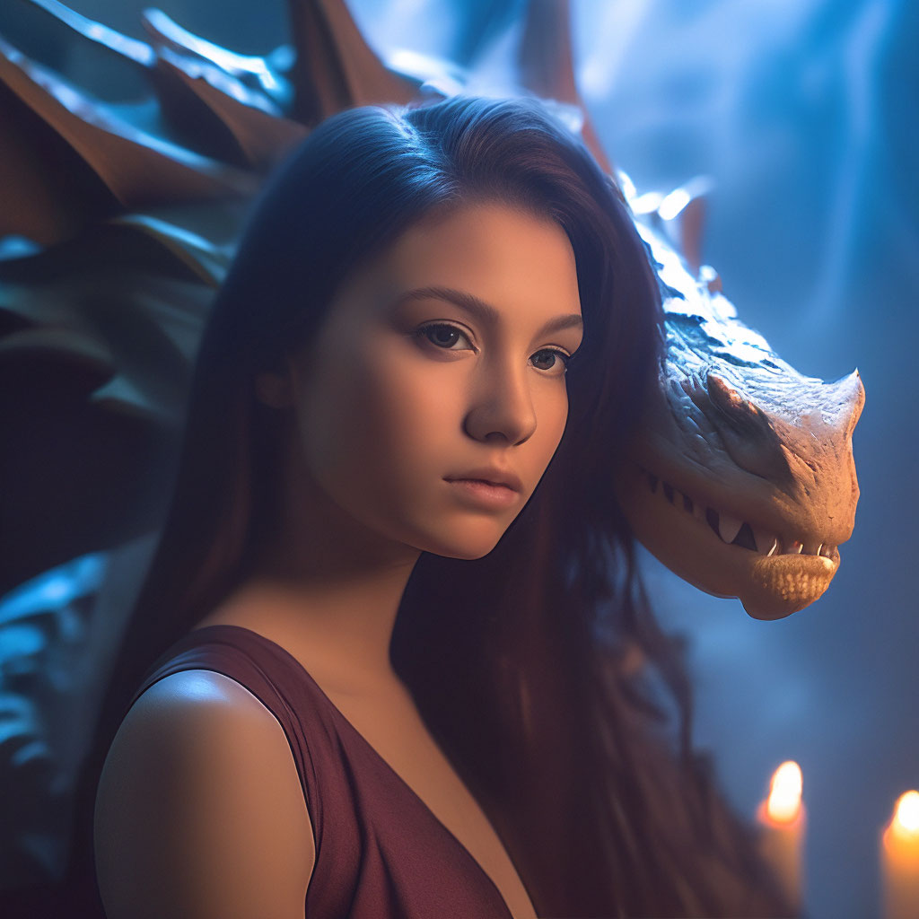 "The girl and the dragon" — image created in Shedevrum