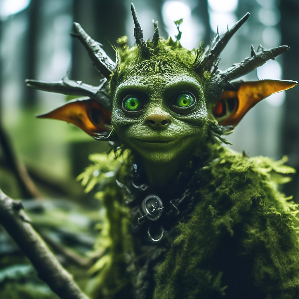 "Merging of man and forest, realism, details, general plan, goblin ...