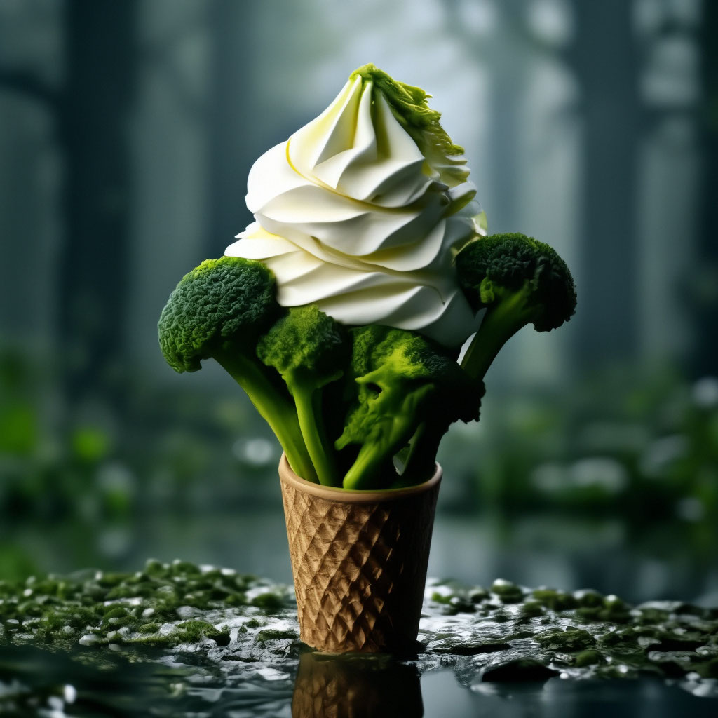 "Broccoli ice cream with cheese and sour cream" — image created in ...