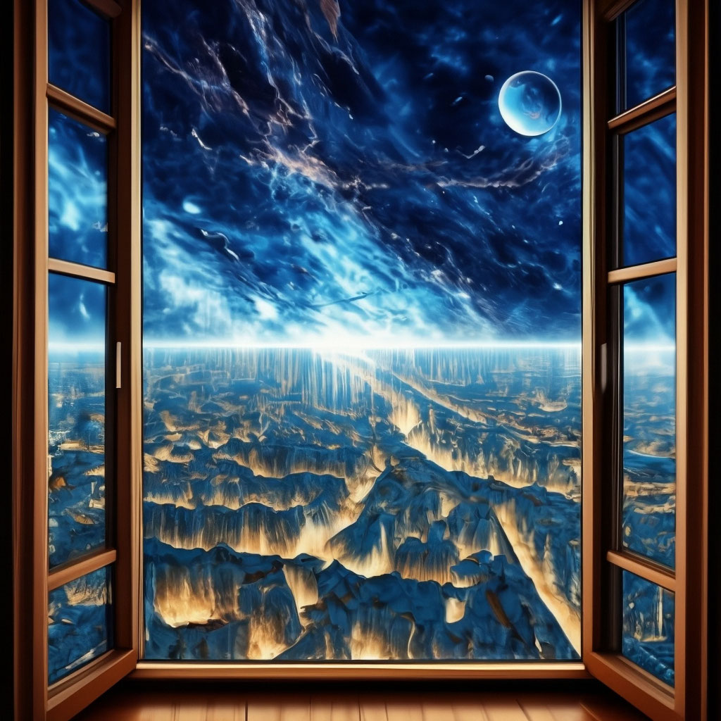 "View of the galaxy from the window, five-dimensional curve graphic ...