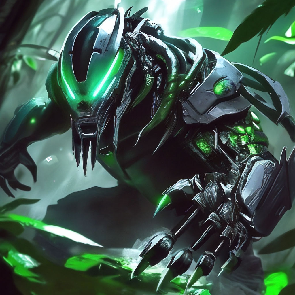 "Cyber beast, Predator, silent hunter, cybernetic claws, cyber scales ...