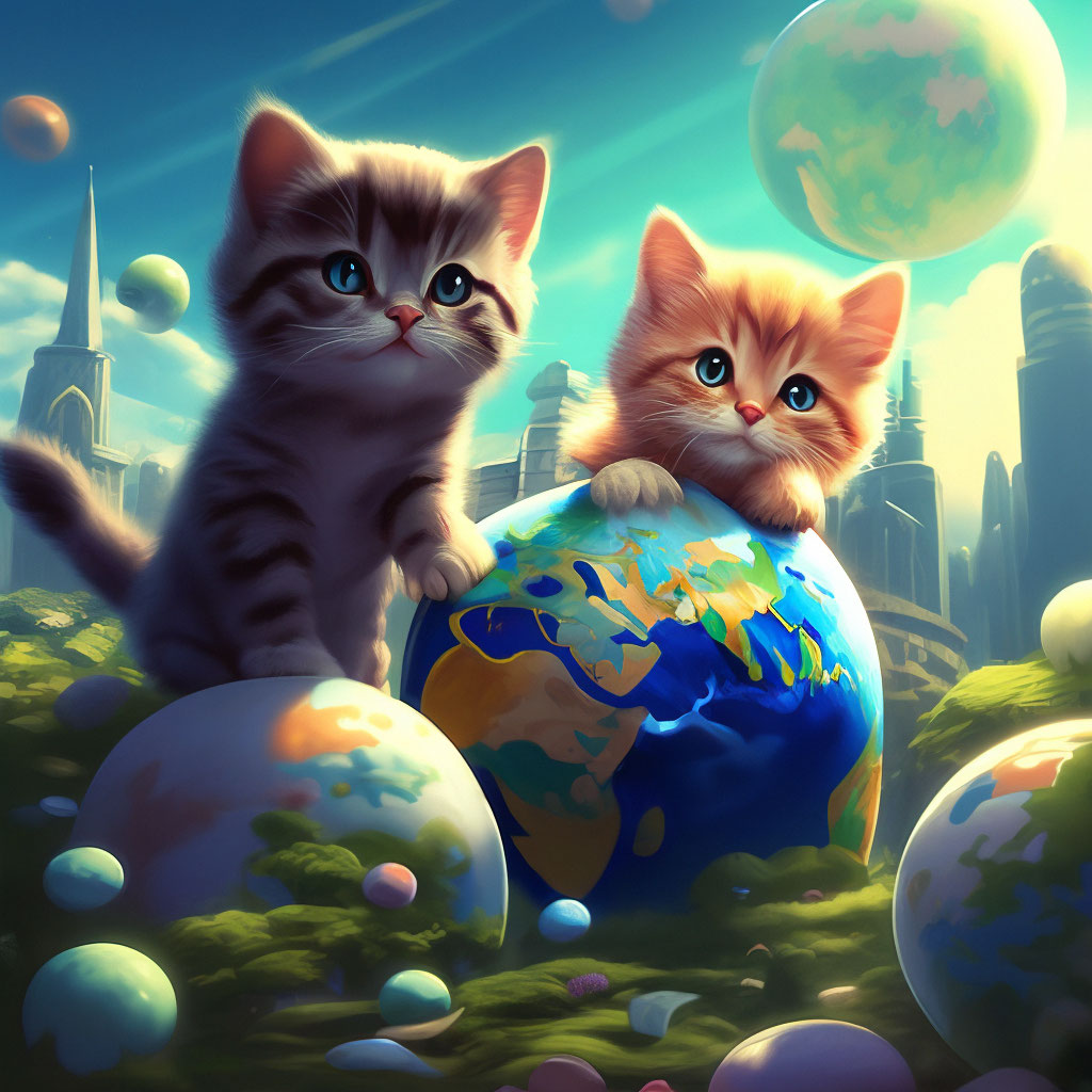 "Cute cats and planet earth" — image created in Shedevrum