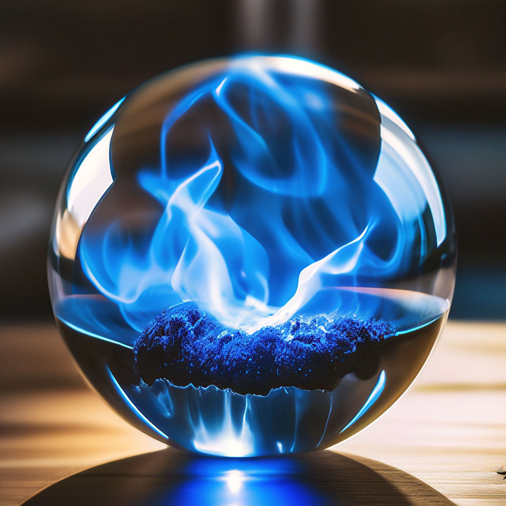 "The human soul Transparent glass ball with blue smoke inside" — image ...