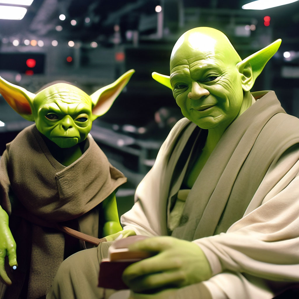 "Production Still from Star Wars: Shrek, starring bald shrek as yoda’s ...