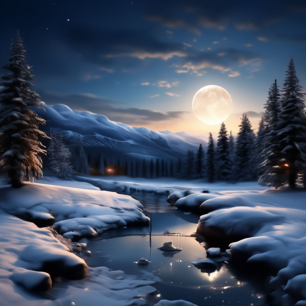 "Beautiful winter landscape, everything sparkles, sparkles, huge moon ...