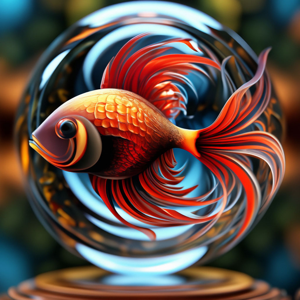 "Fractal glass ball, fractal aquarium colorful fish with veiled ...
