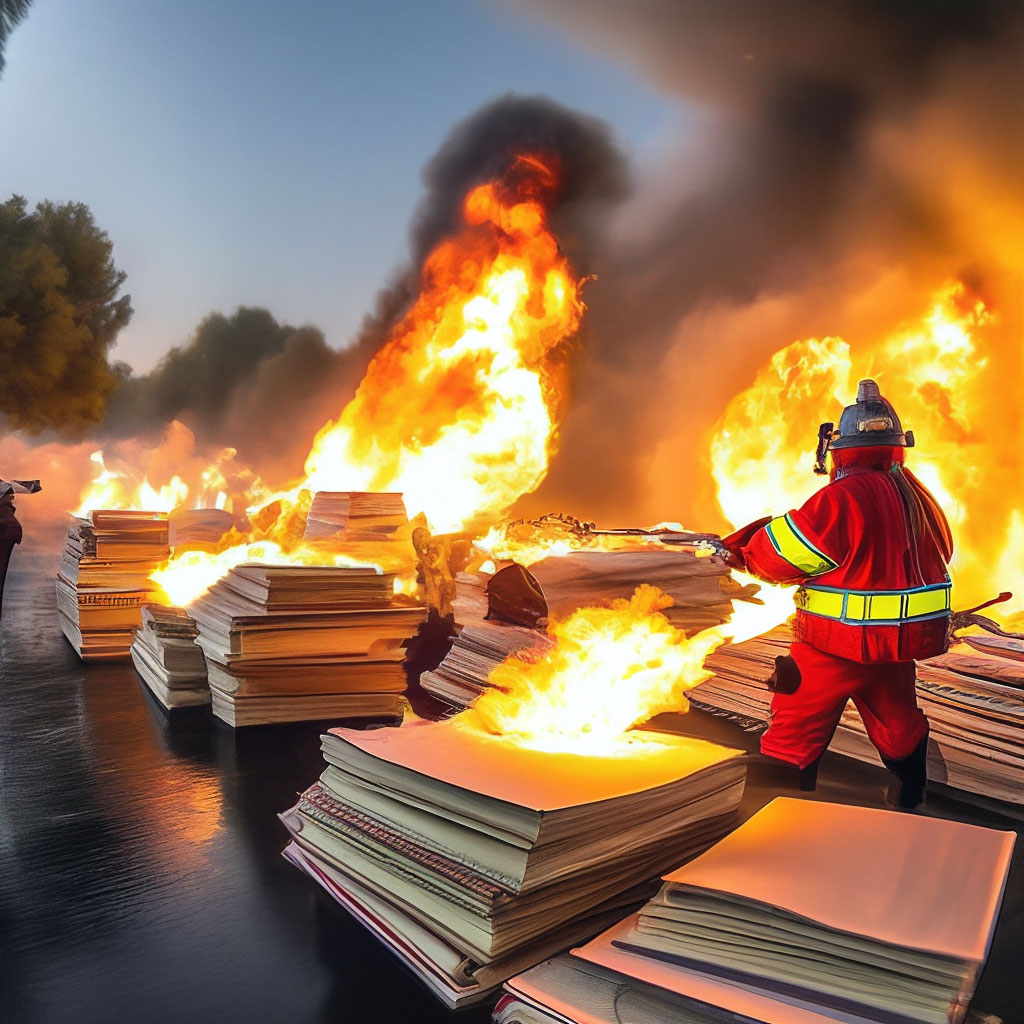 "451* Fahrenheit.Firefighters burn books with flamethrowers" — image ...