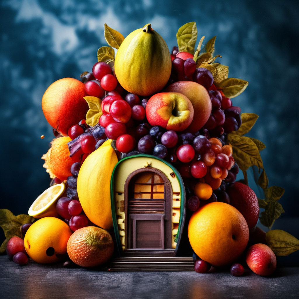 "Fruit house, a house consisting of fruit, surrealism, fantastic ...