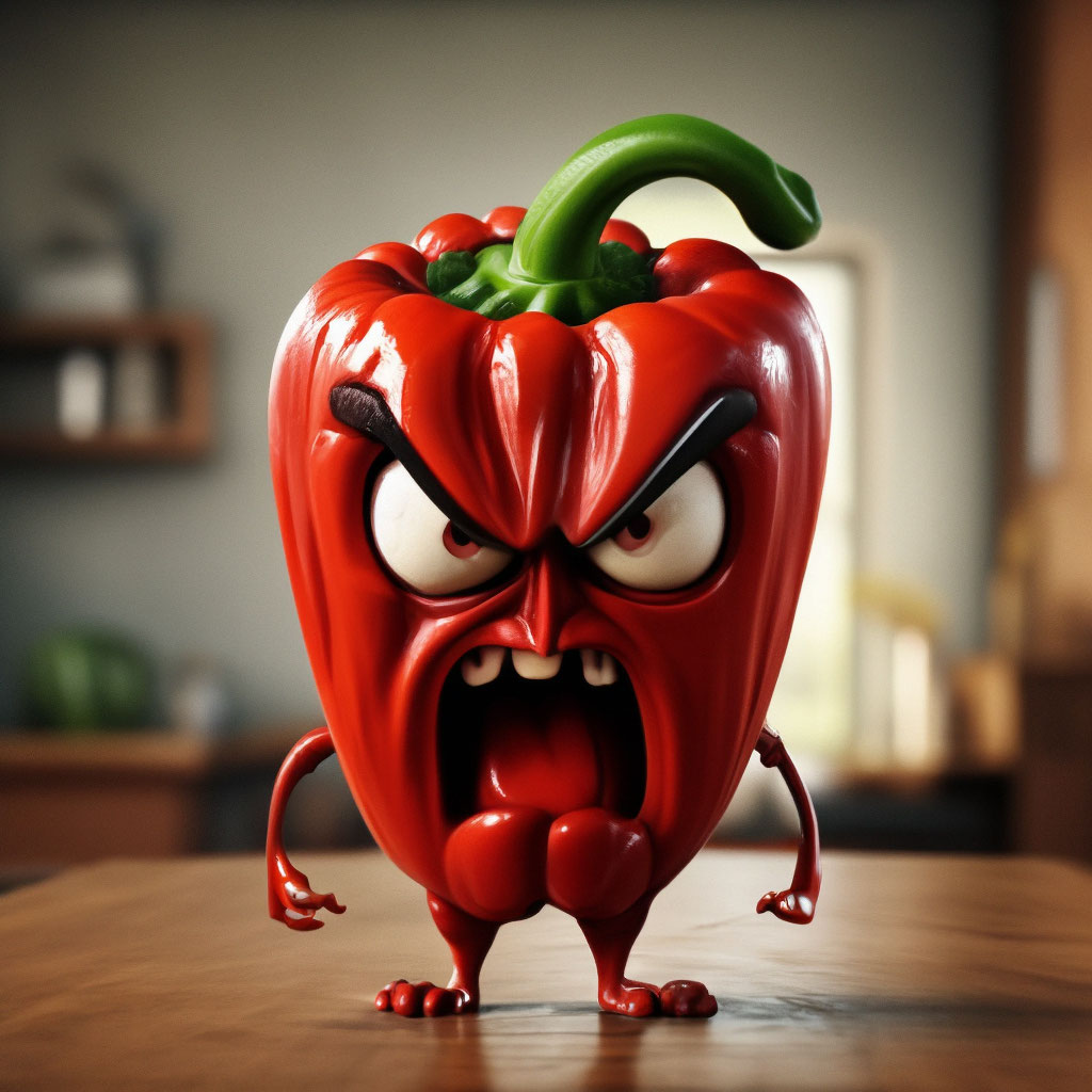 "Unhappy with pepper cartoon style" — image created in Shedevrum