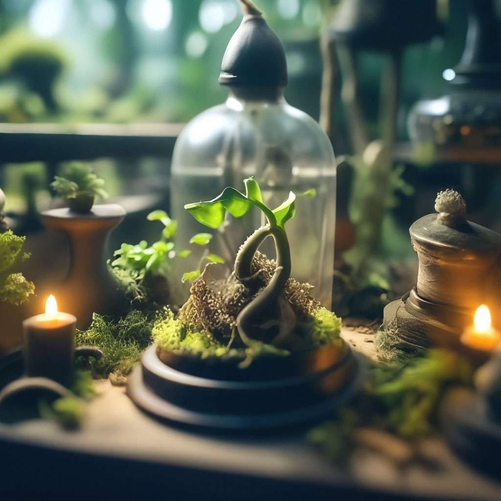 "Witch's magic greenhouse, fairy garden, mandrake root in the ...