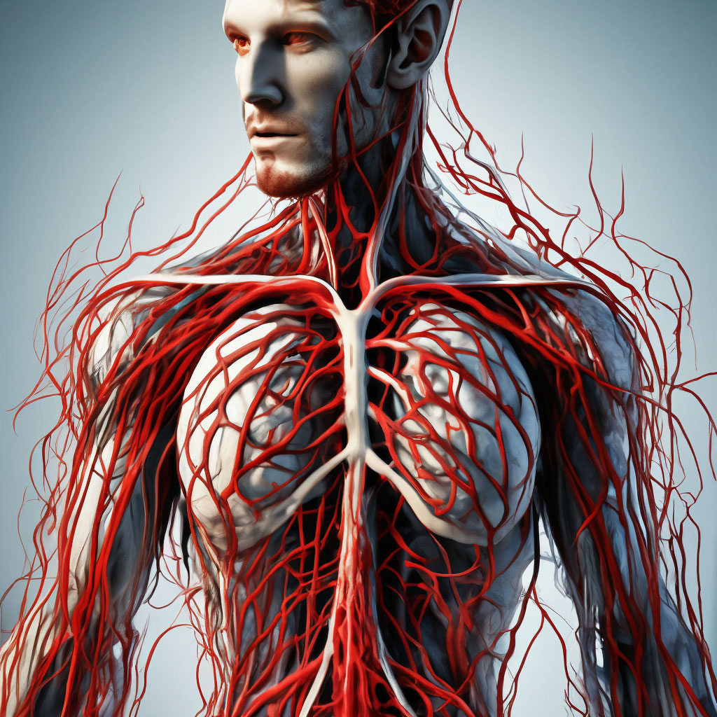 "Human vascular system, watercolor drawing, photorealism, glare, white ...