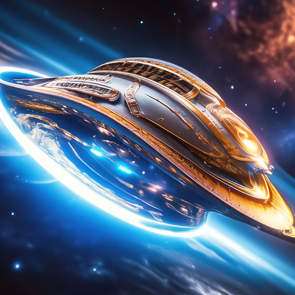 "A spaceship in the form of a clam shell is flying in interstellar ...