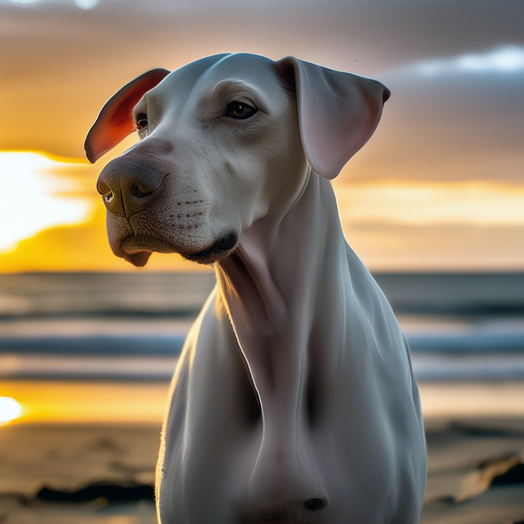 "A mega-cute, huge Peruvian bald dog stands on the seashore and looks ...