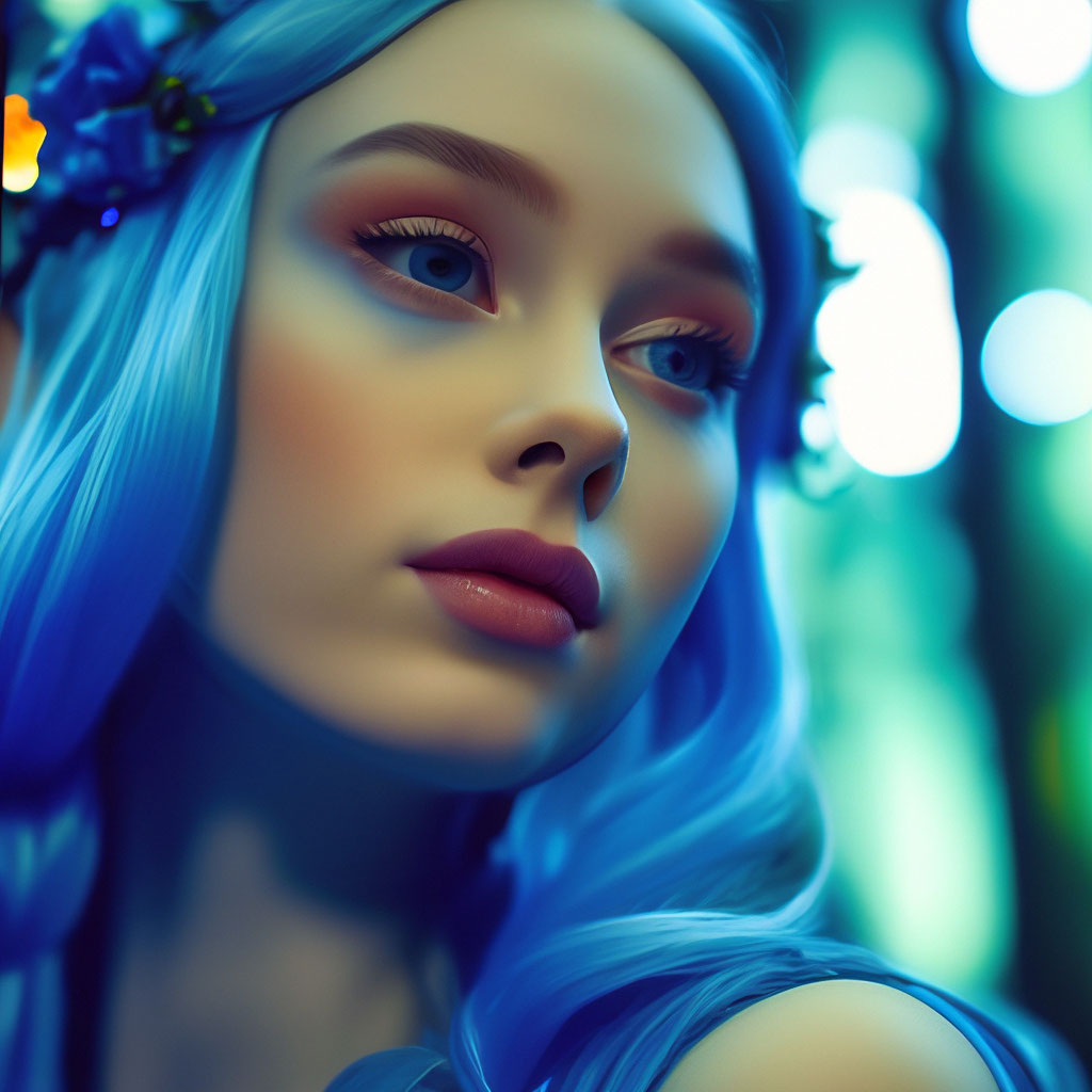 "Avatar girl with blue skin,plump lips,beautiful makeup, in a fairy ...