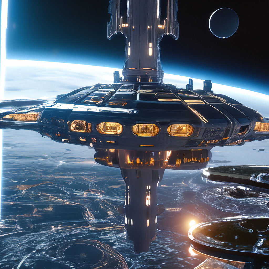 "Space, a ship is approaching the station, a battleship ship, a space ...