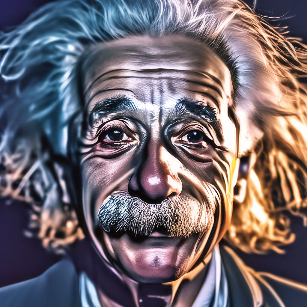 "Tongue out, hair on end genius albert einstein , dark blue background ...