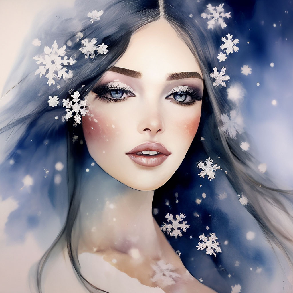 "Watercolor, bride, lace, snowflakes on long eyelashes" — image created ...