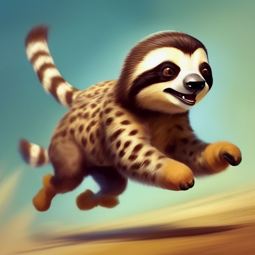 "Sloth and cheetah hybrid with sloth body, cute, funny,side view, whole ...