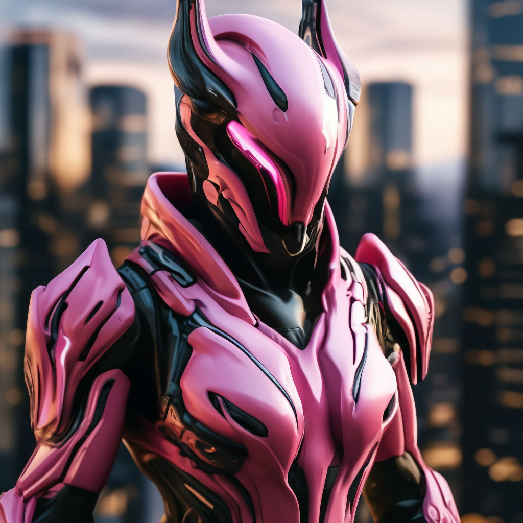 "Pink warframe on top of a skyscraper, beautiful, aesthetically ...