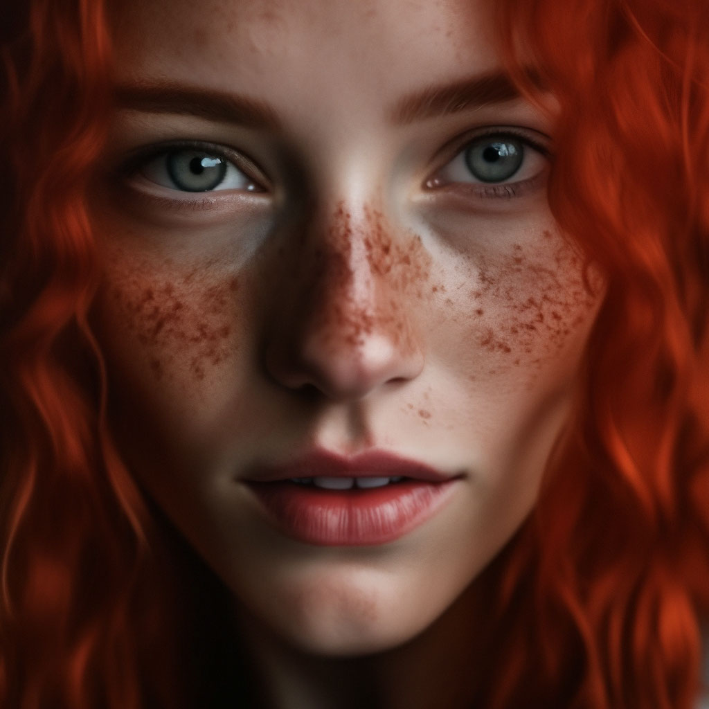 "Red,freckled, realistic, aesthetically pleasing, professional photo ...