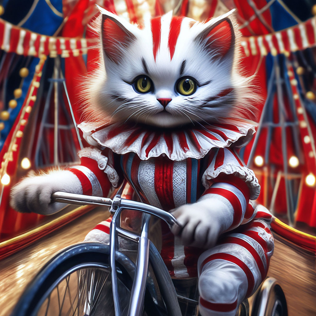 "Intricate detailed Cheshire kitten pennywise on a two-wheeled bike in ...