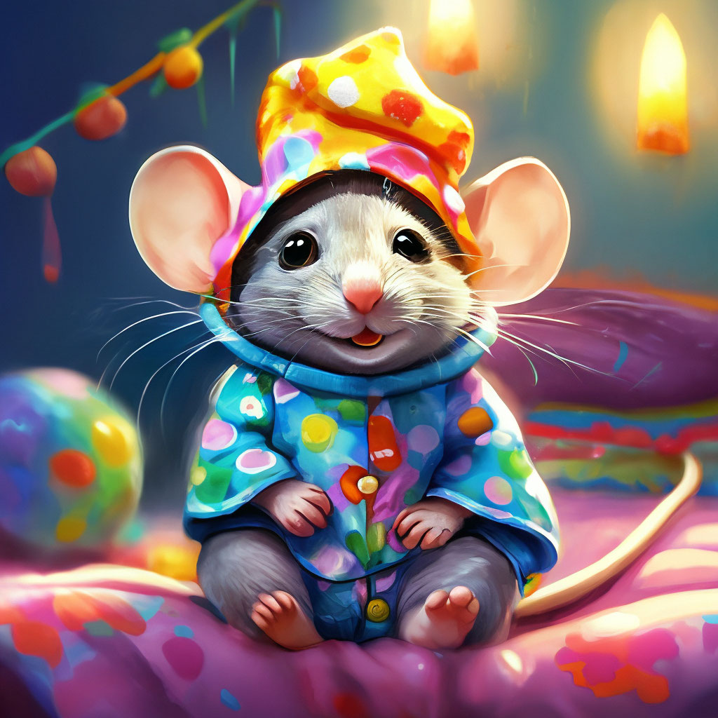 "@R@Caricature. Tiny, charming, cute, Rat-newborn clown in pajamas ...