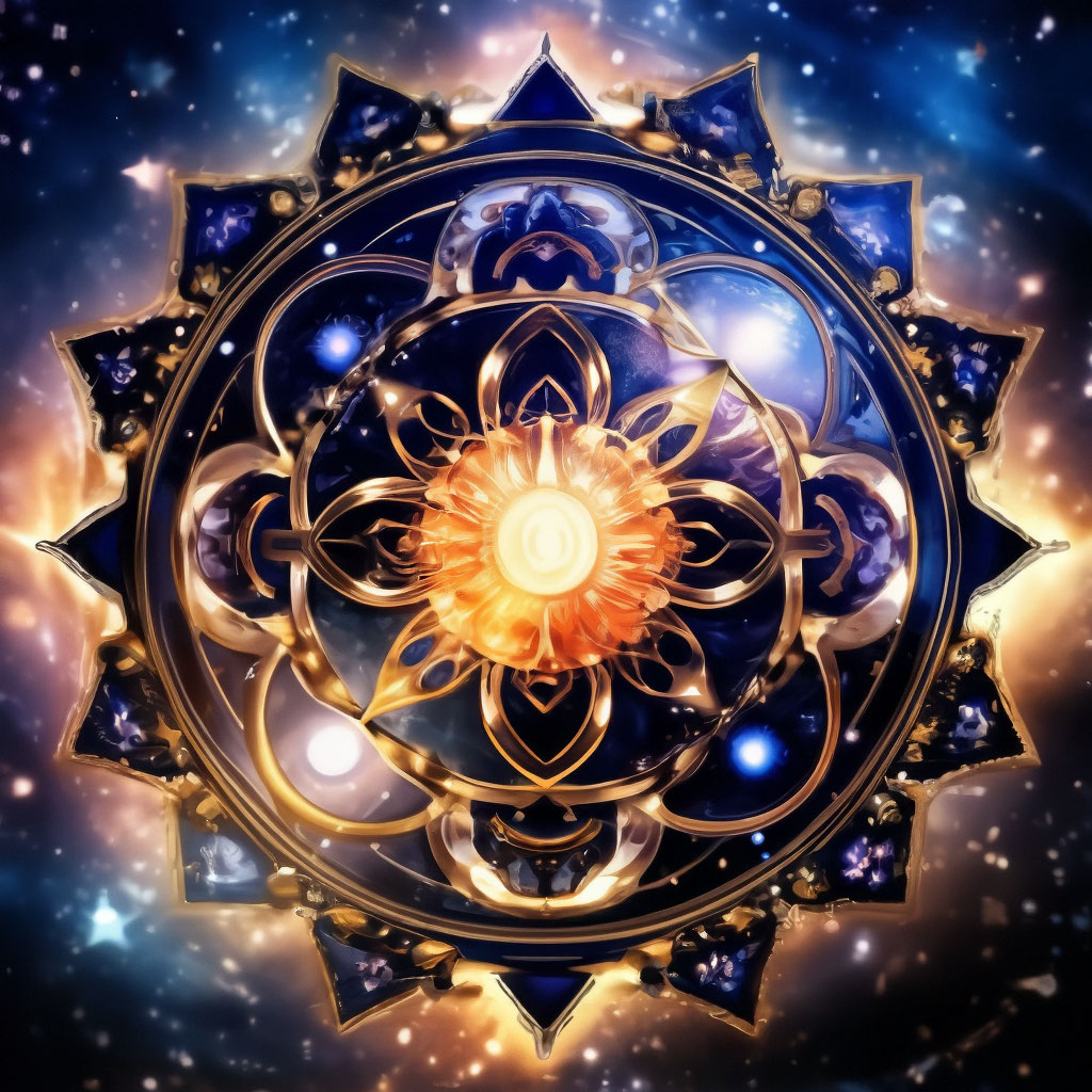 "Mandala of the universe against the background of galaxies and planets ...