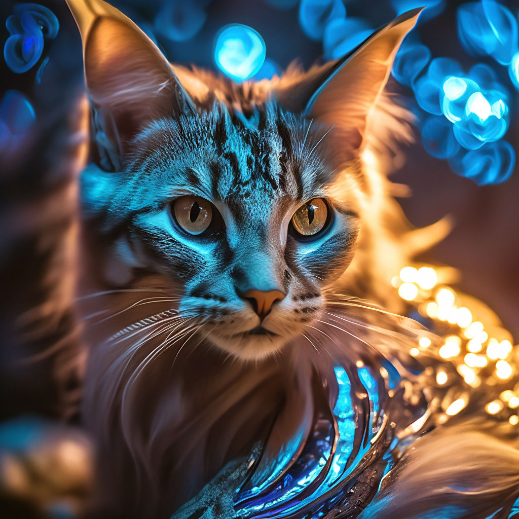 "Megarealistic, phoenix cat, body art, expressive look ...