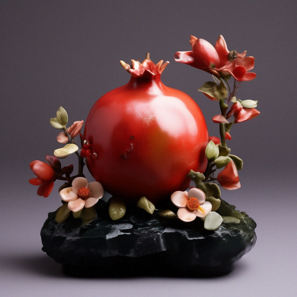 "Interior stone-cutting composition "pomegranate fruit with flowers ...