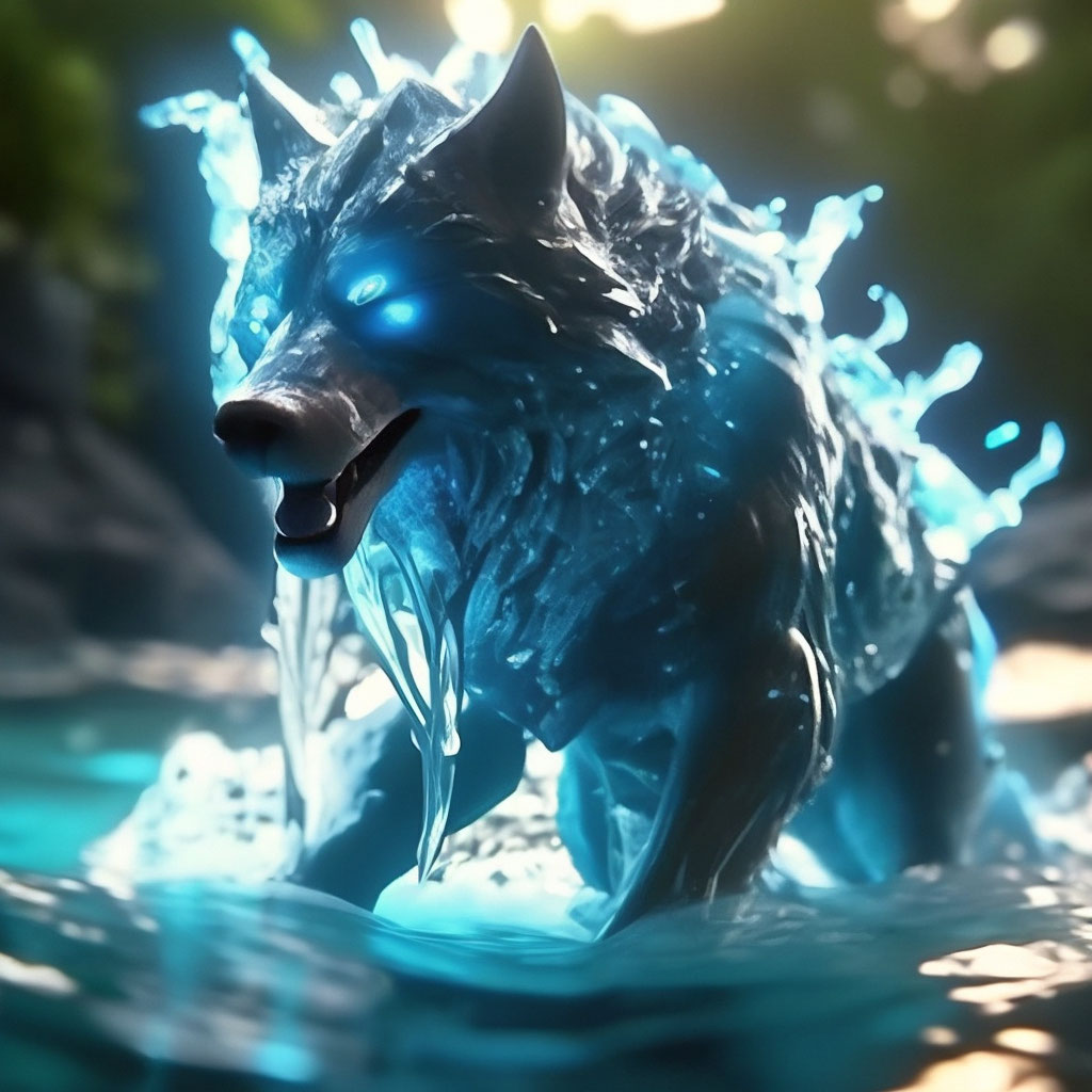 "Water elemental in the form of a wolf, aesthetically pleasing ...