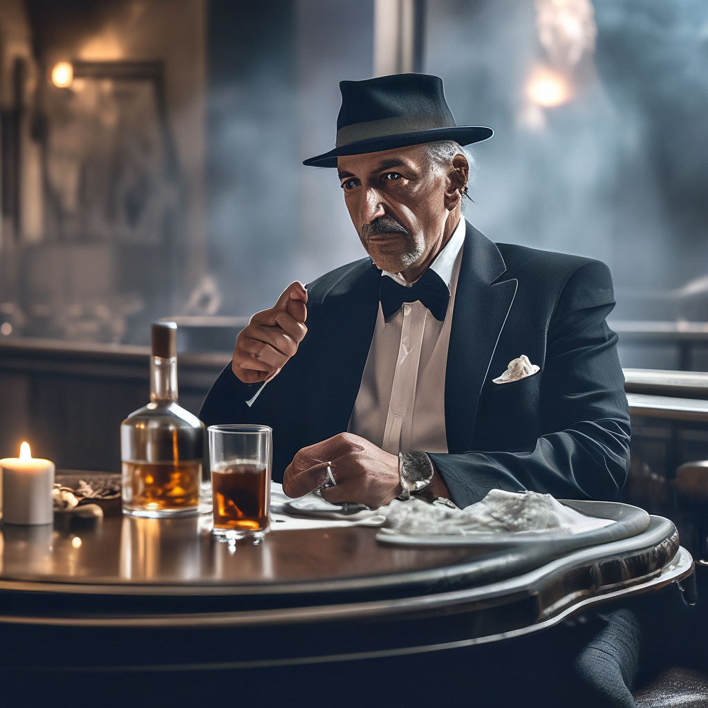 "Professional photo. Sicilian mafia in a white suit and black shirt ...