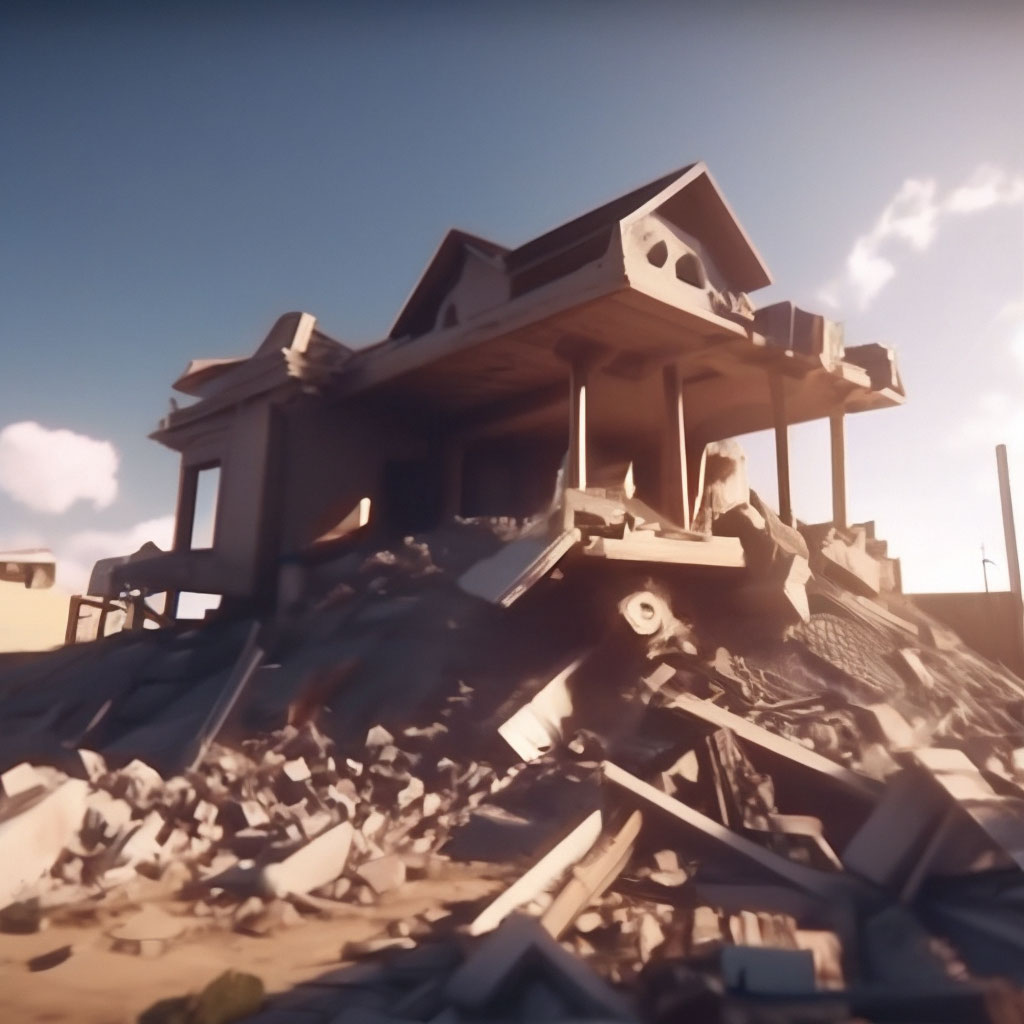 "The house is being destroyed without a foundation, realistic, 4k ...