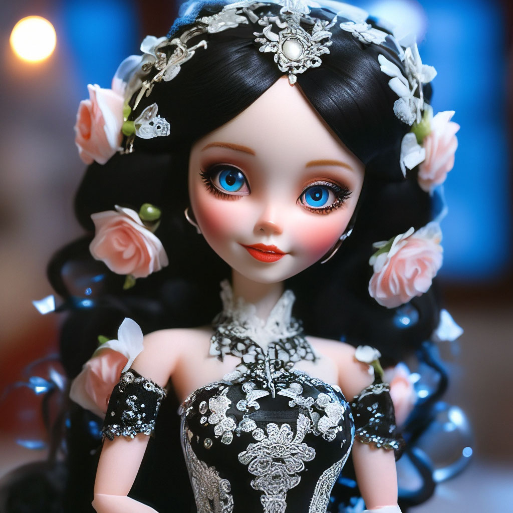"Beautiful bride doll, full-length anthropomorphic Horror, black hair ...