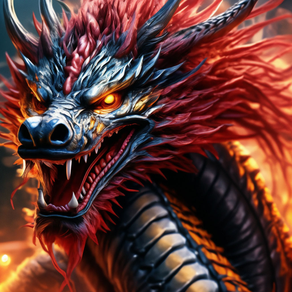 "Chinese dragon, reddish yellow shades, long mustache , anime style ...