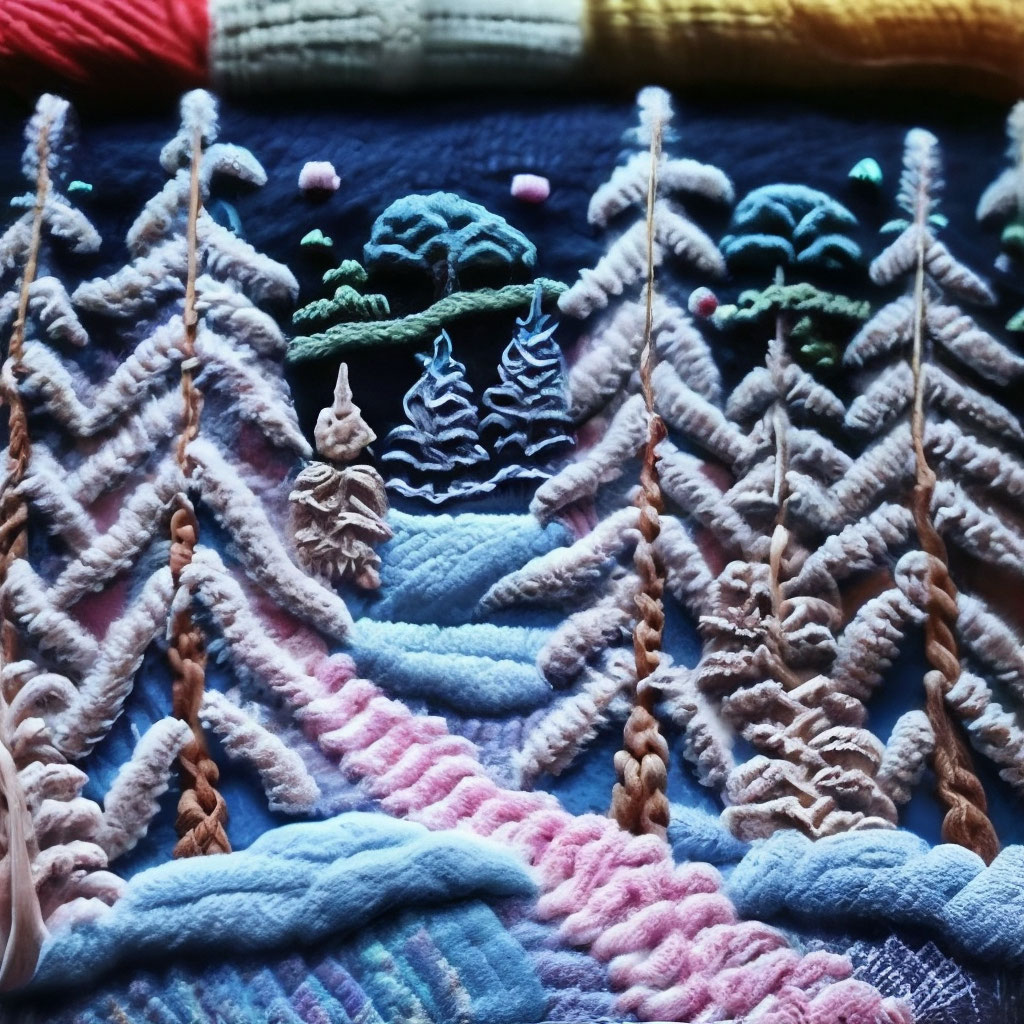 "Multi-layered embroidery with woolen threads: mohair, cashmere, fur ...