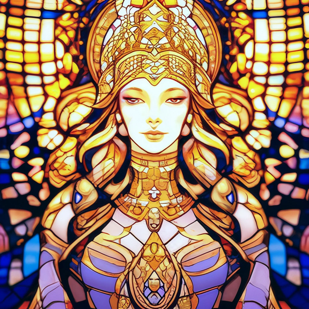 "Queen of Russia kaleidoscope mosaic stained glass fine lines gold ...