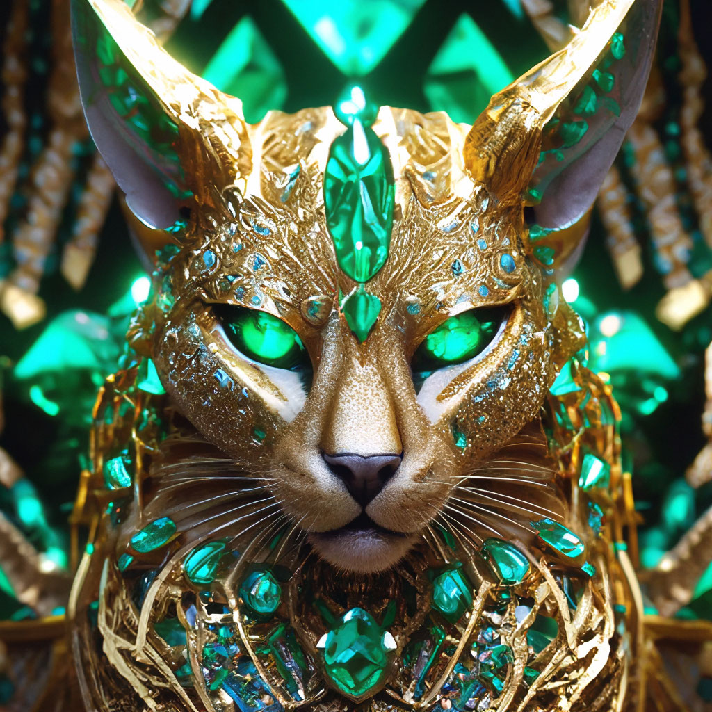 "Demonic caracal, diamonds, diamonds, emeralds, gold, realistic, high ...