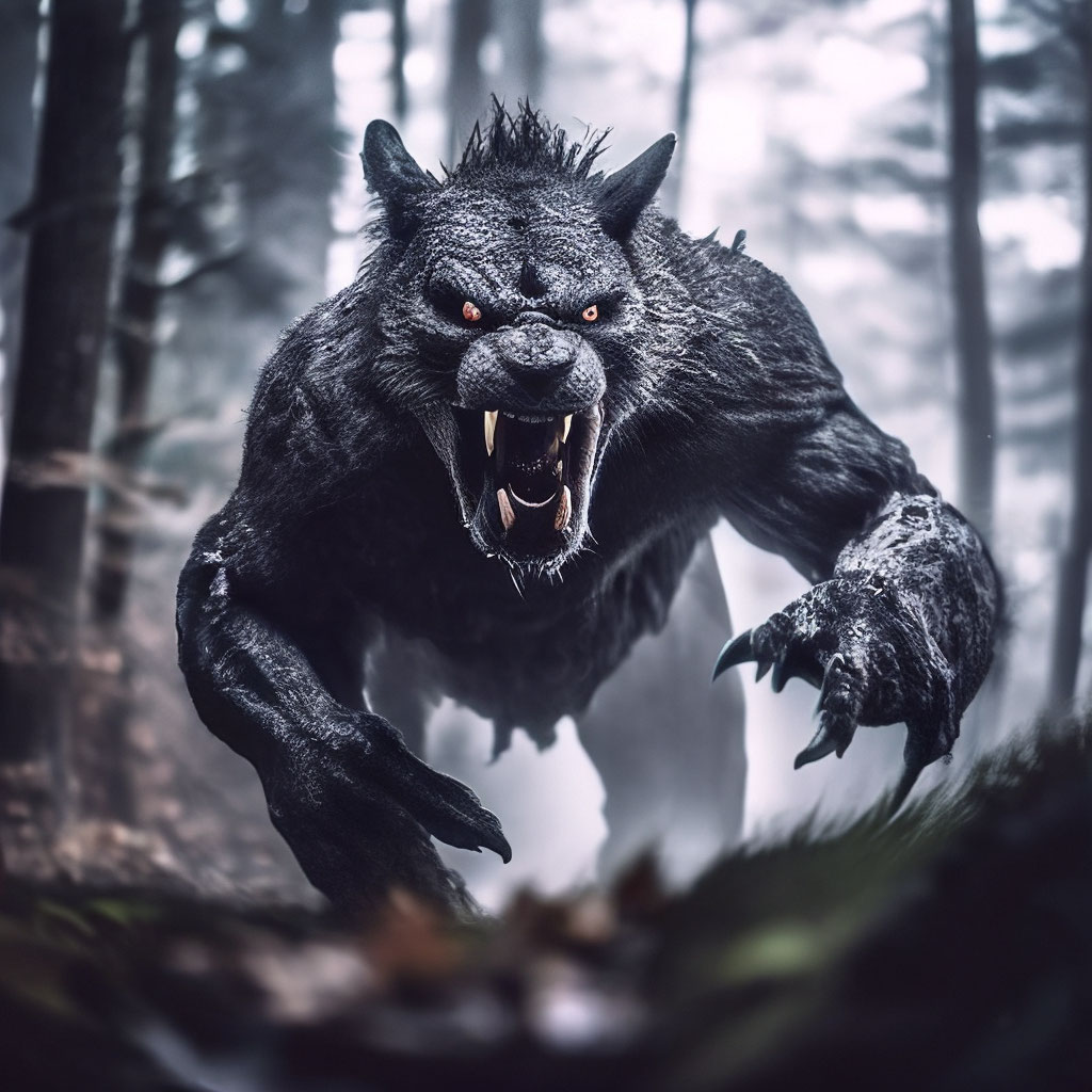 "Suddenly a beast jumped out of a fairy tale, horror, hyperdetalization ...