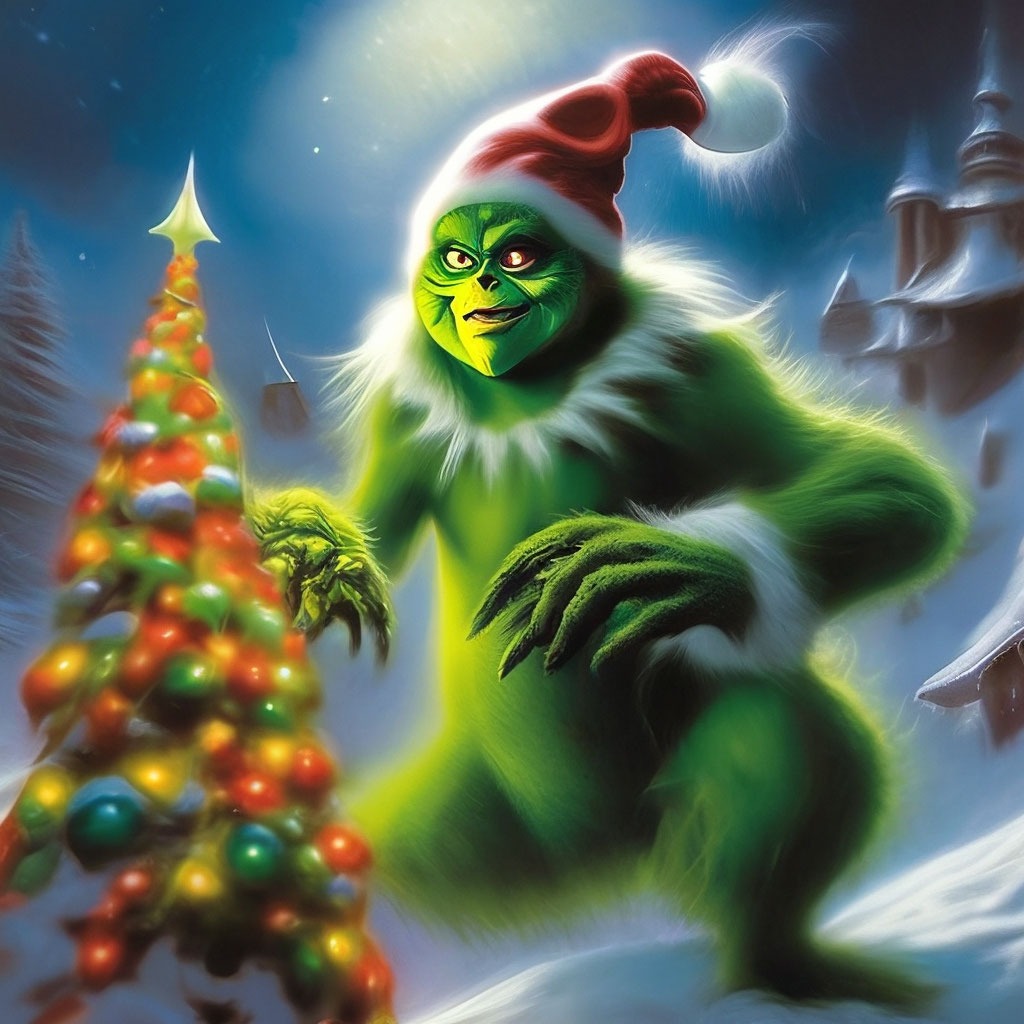 "The GRINCH the thief of the Christmas tree" — image created in Shedevrum