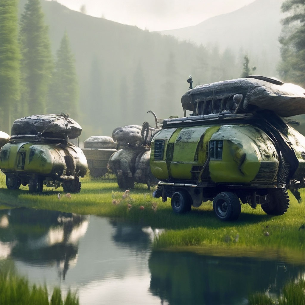 "A caravan of several self-propelled all-terrain vehicles in the ...