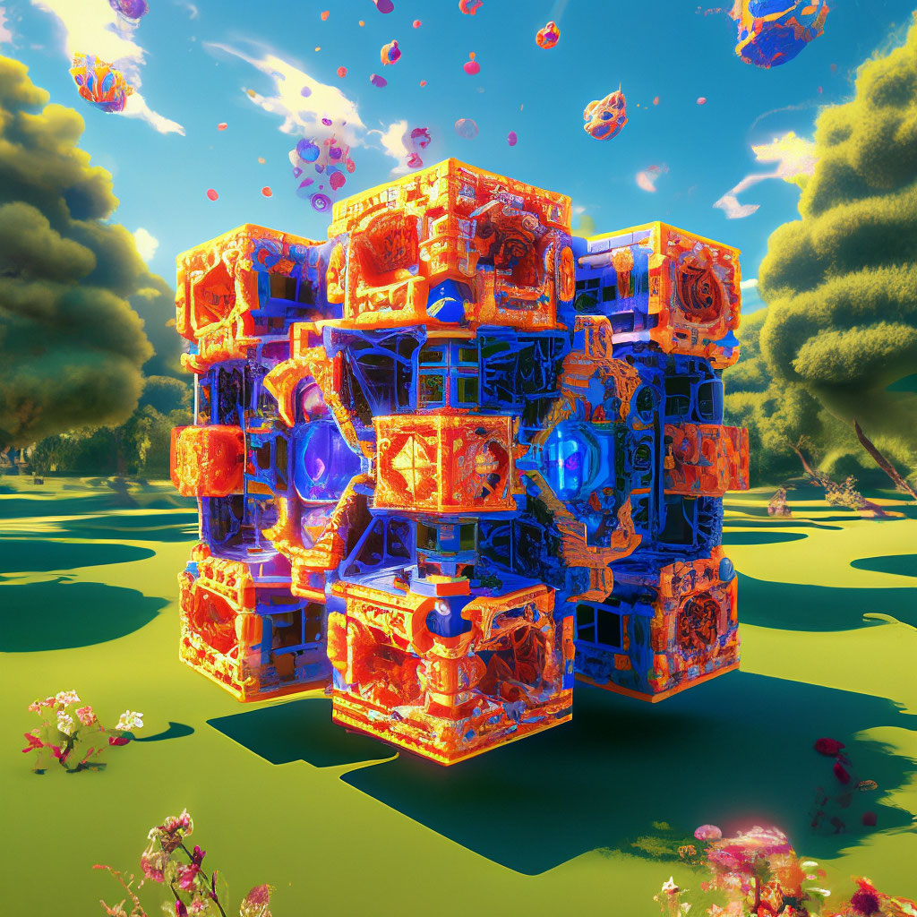 "Fractal infernal in a metatronic cube in the middle of a summer park ...