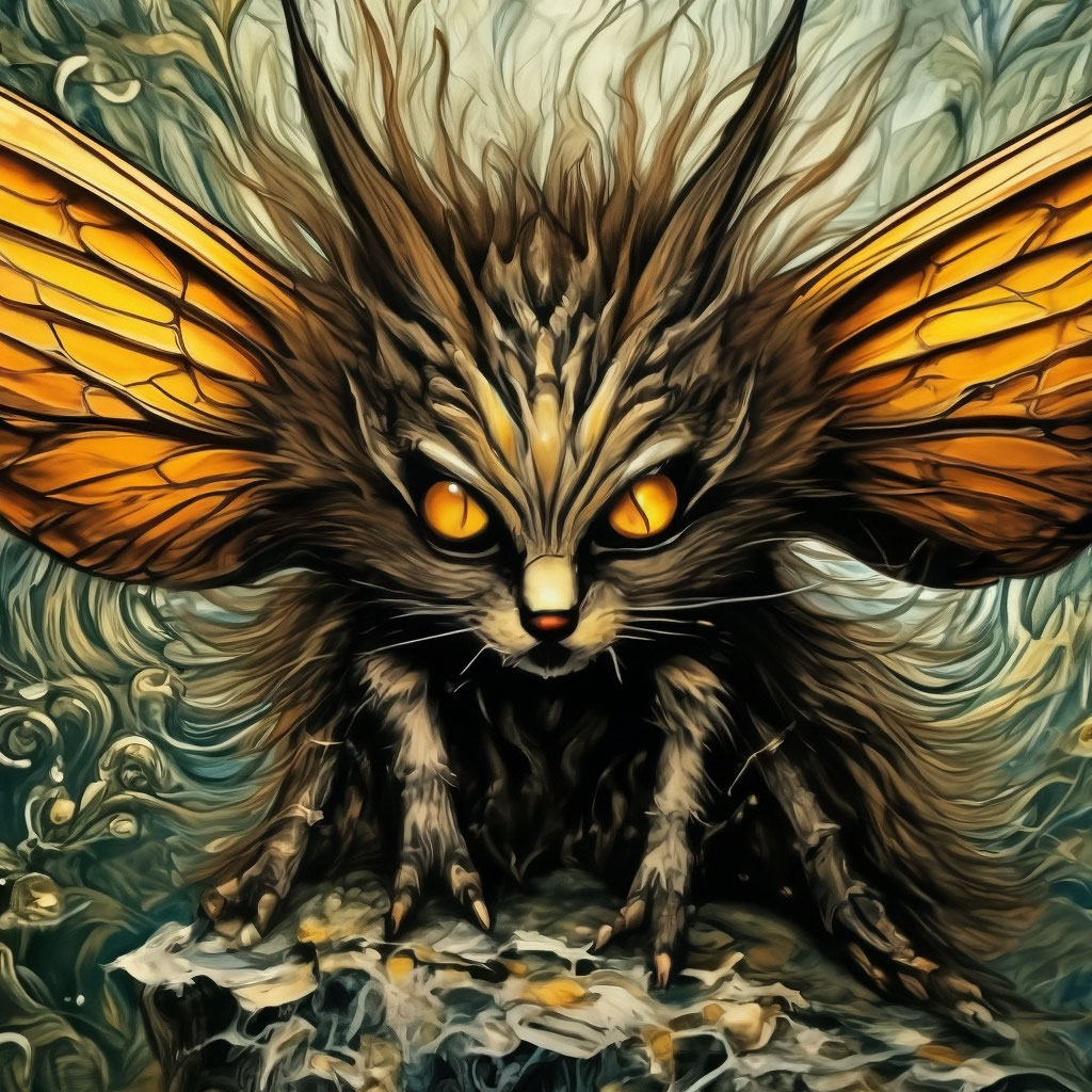 "Moth-troll-cat, colorful ink drawing, masterpiece, clear, the finest ...