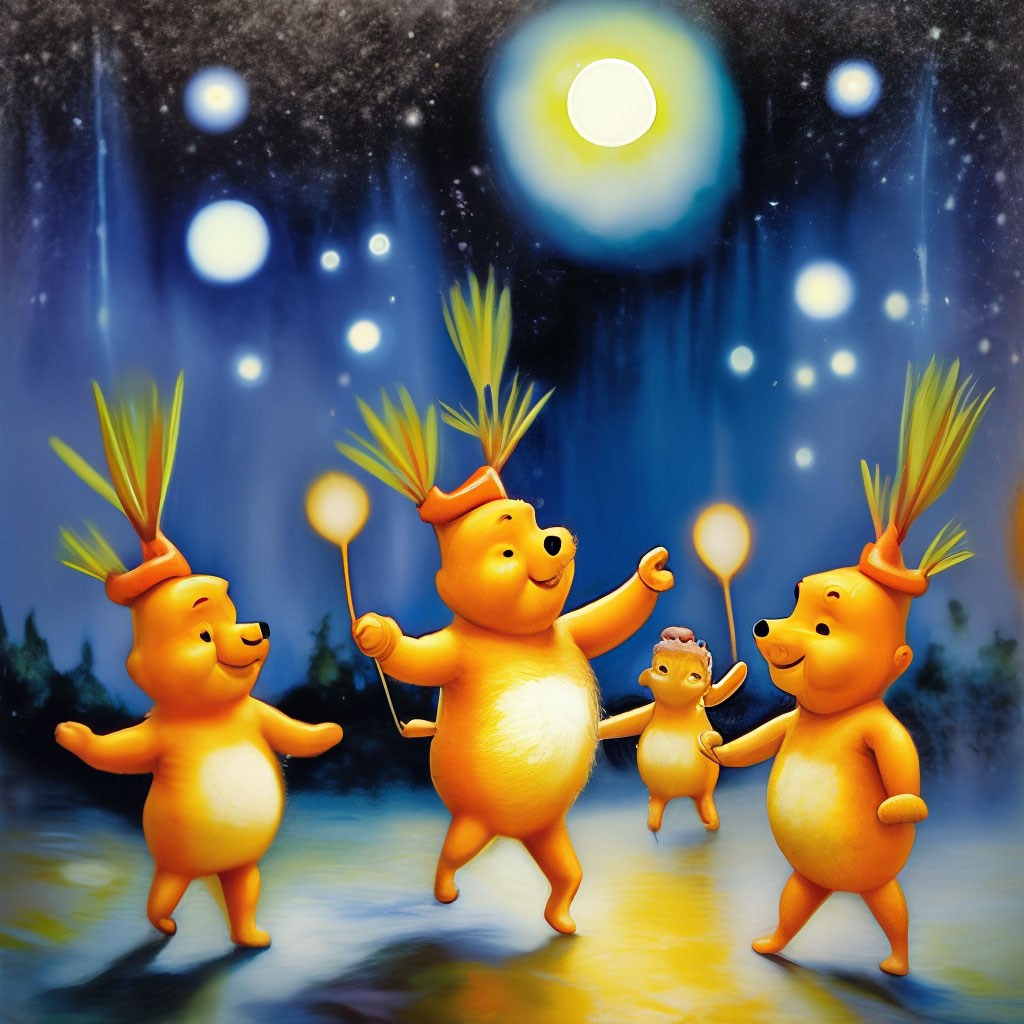"Magical pastoral in the style of Magritte, glitter, full moon, fresh ...