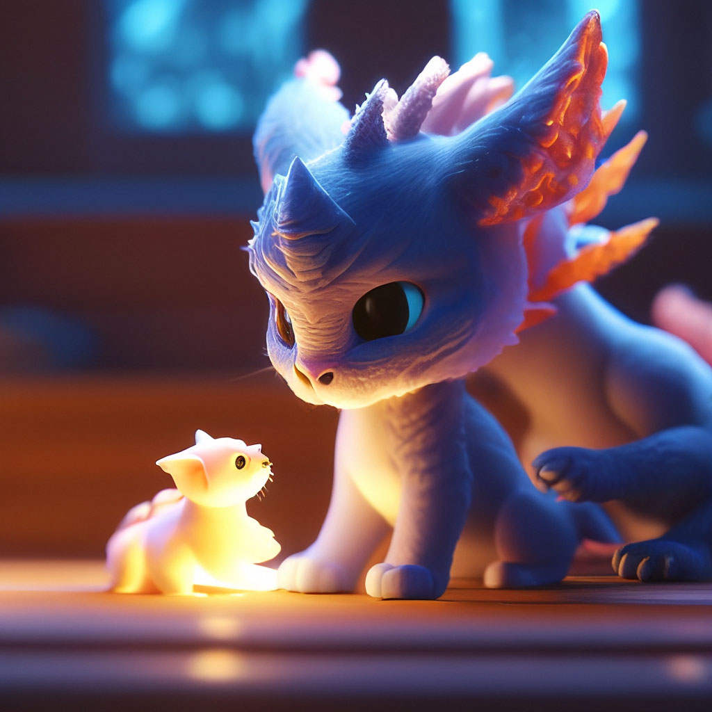 "For @ElenaKenFlo cute dragon playing with a kitten, aesthetically ...