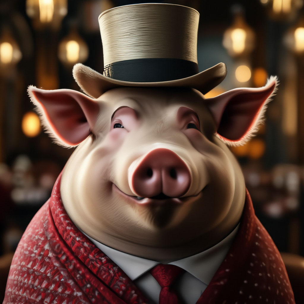 "Fat pig in a bonjour hat, 8k, photorealism" — image created in Shedevrum