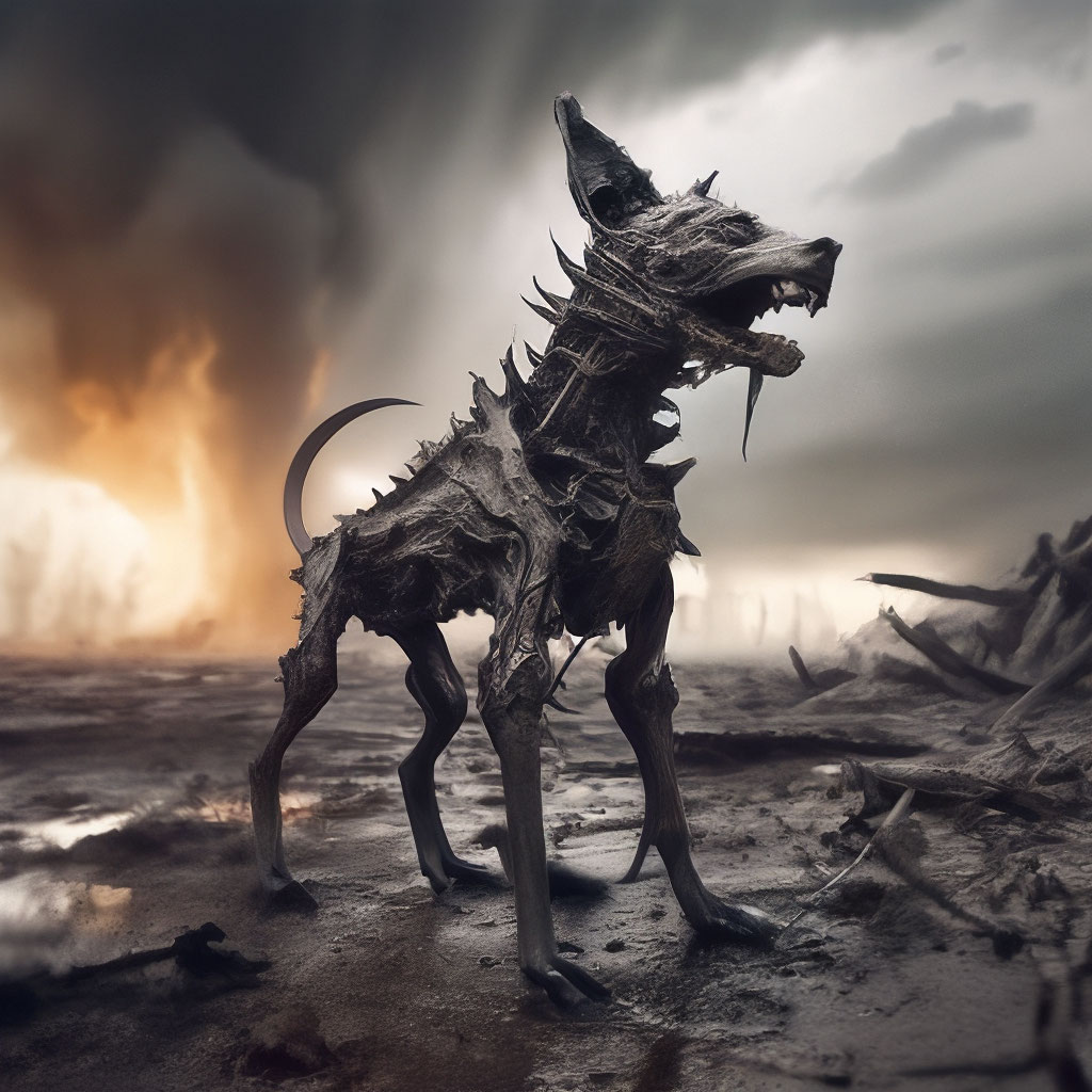 "Creepy mutant dog" — image created in Shedevrum