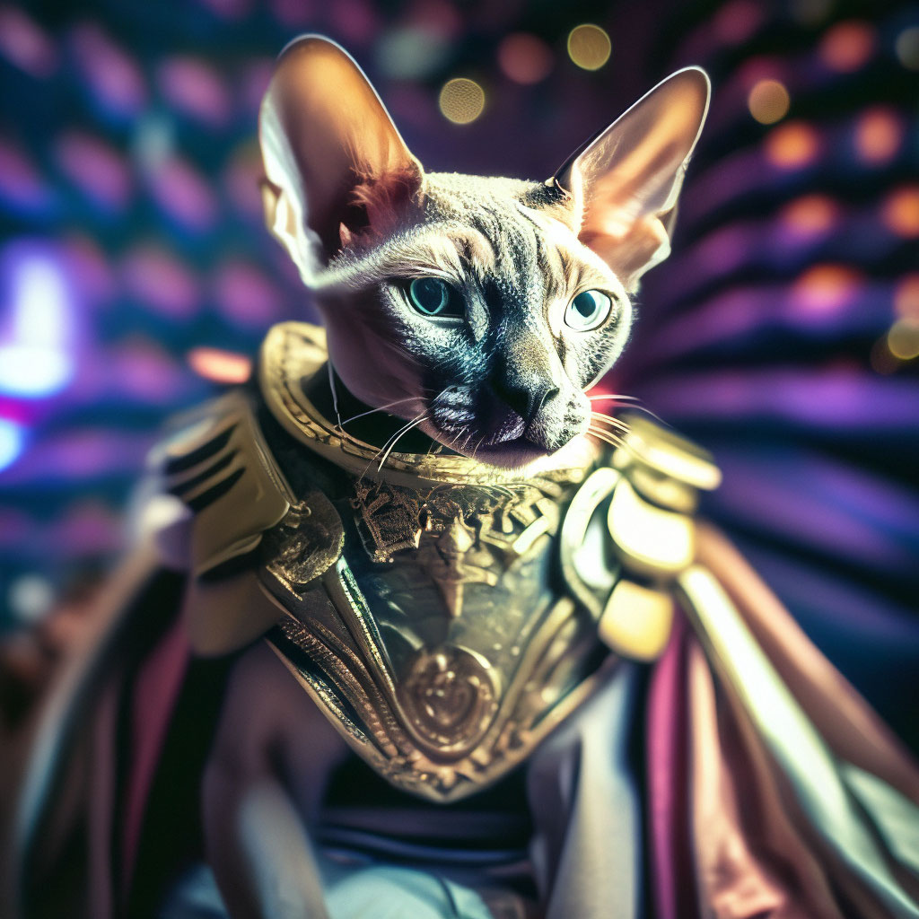 "Sphinx cat in fluffy armor" — image created in Shedevrum