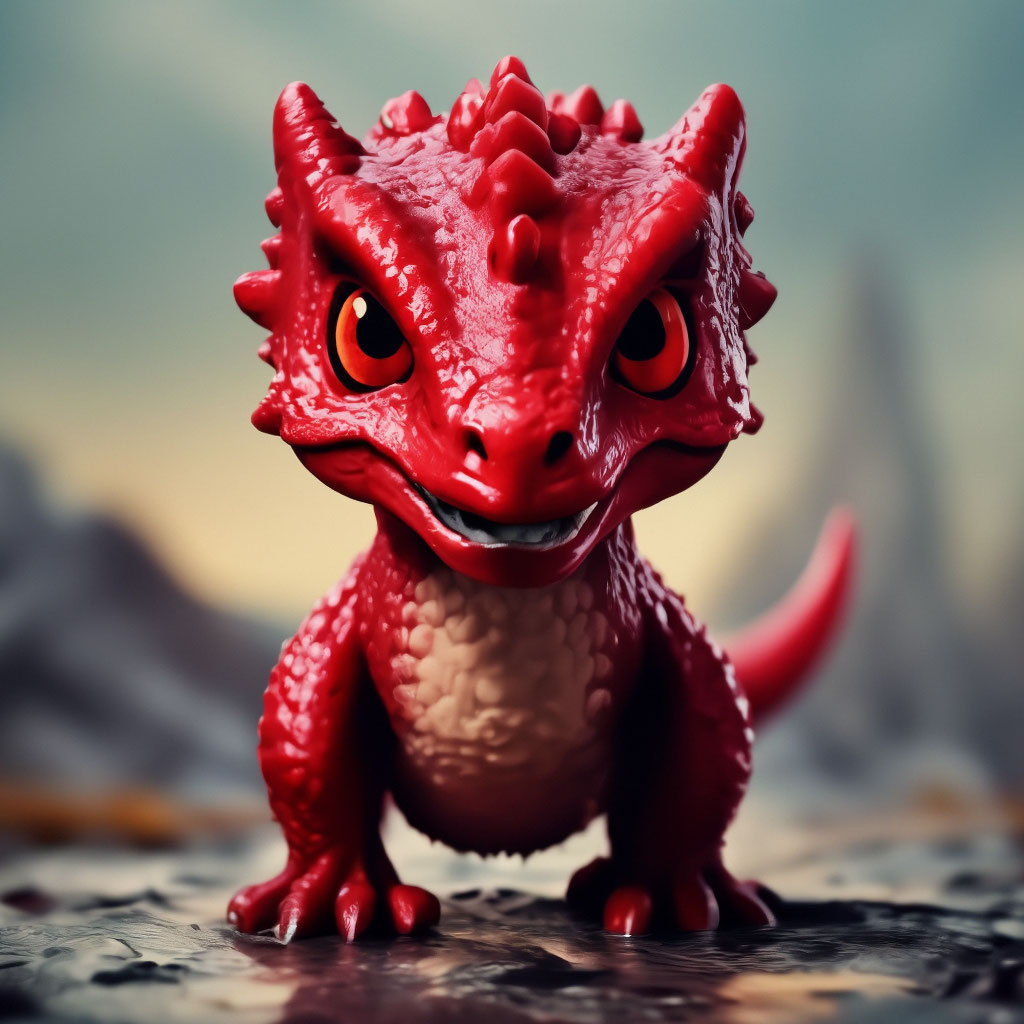 "Angry little red dinosaur with beautiful eyes" — image created in ...