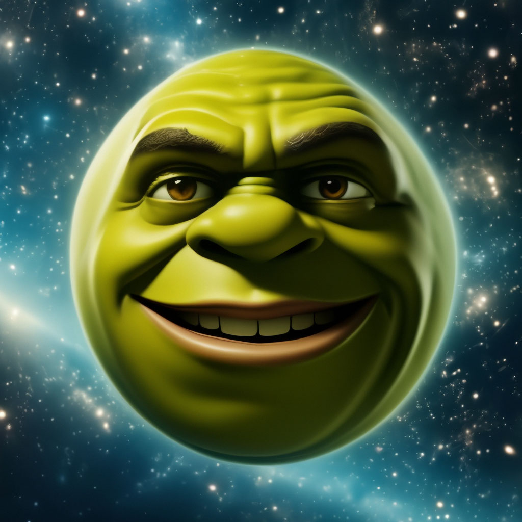 "A planet in space with a shrek face" — image created in Shedevrum